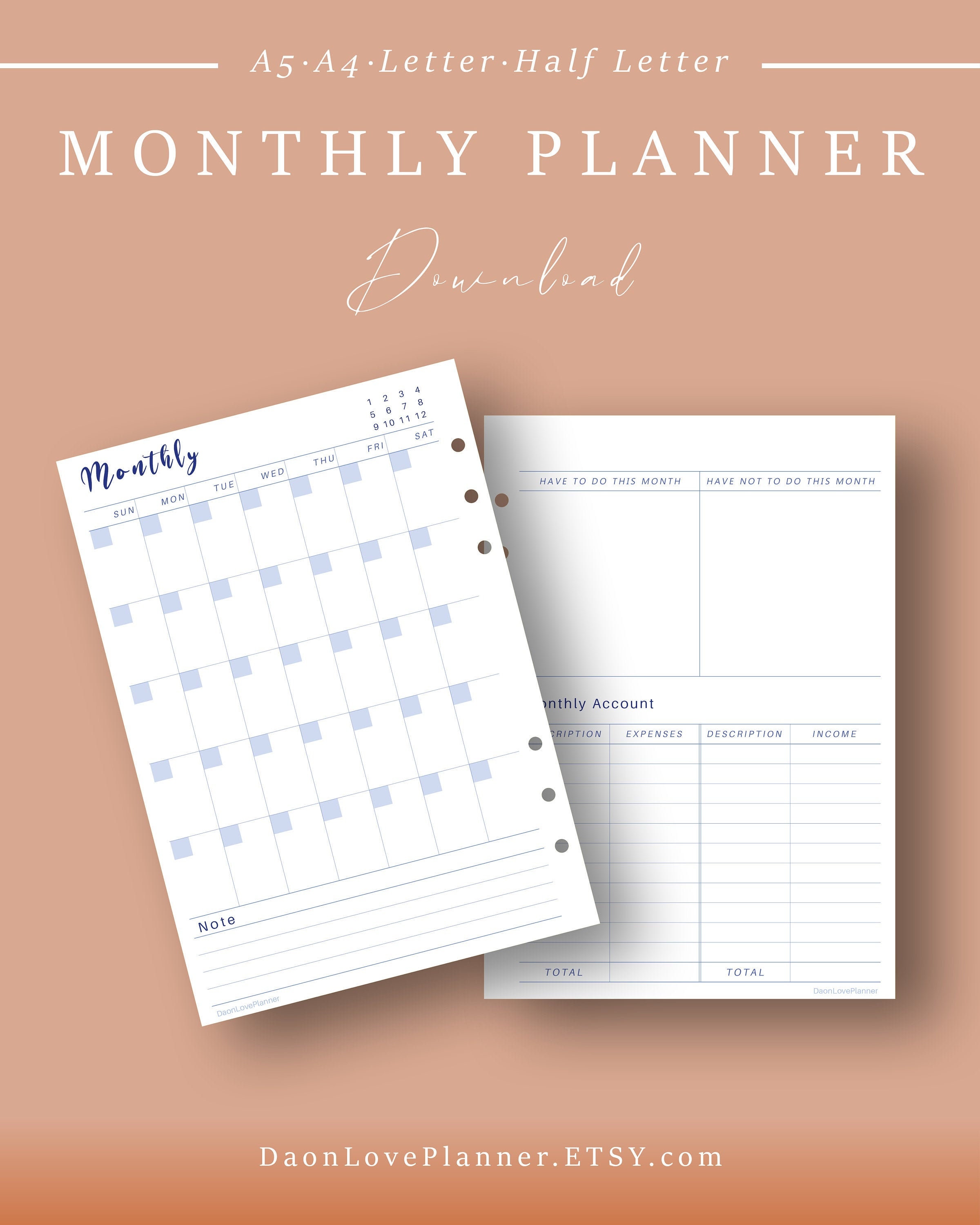 Druckbarer Monatsplaner Undatierte Monatsvorlagen Budget | Etsy