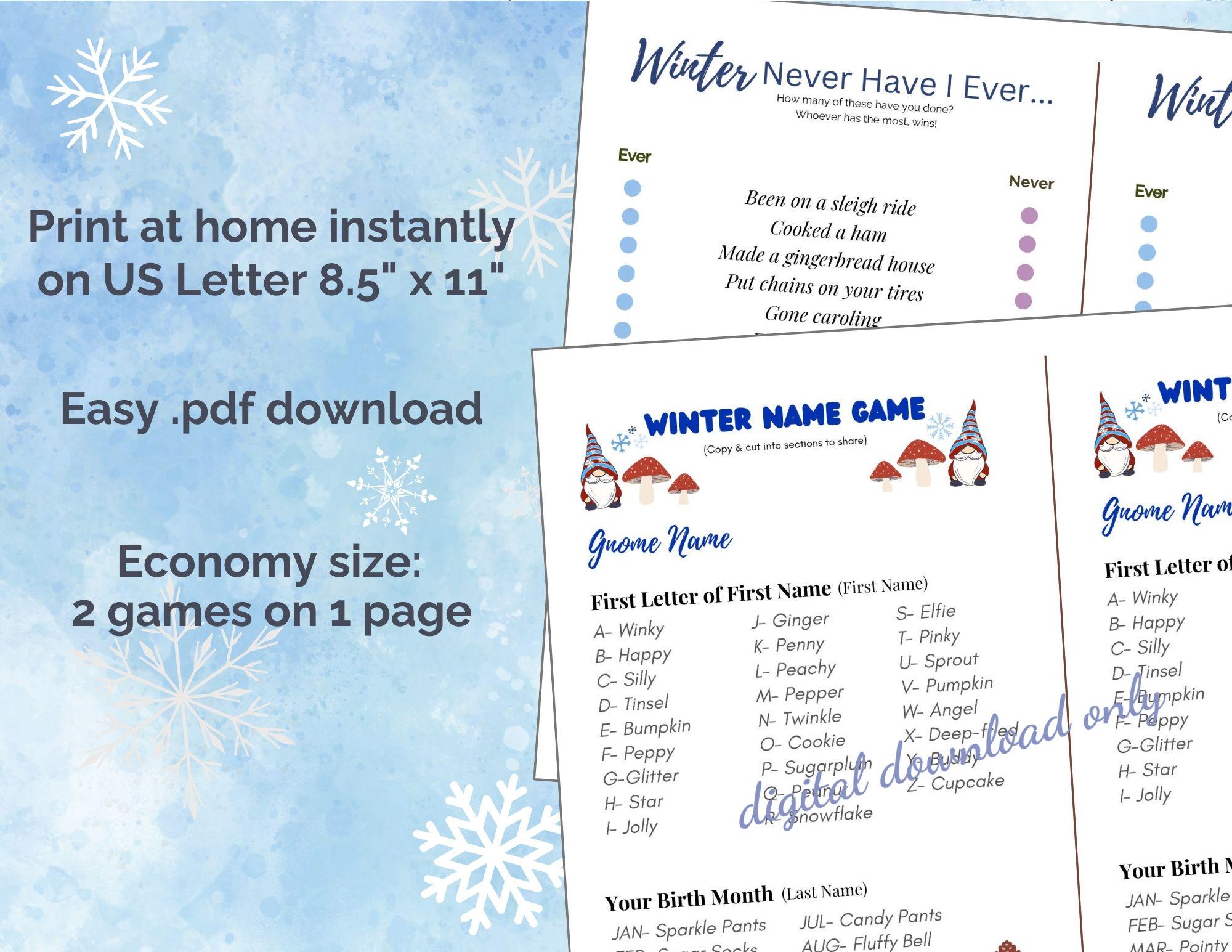 Winter Games Printable Snow Day Games Winter Party Games Winter This or ...