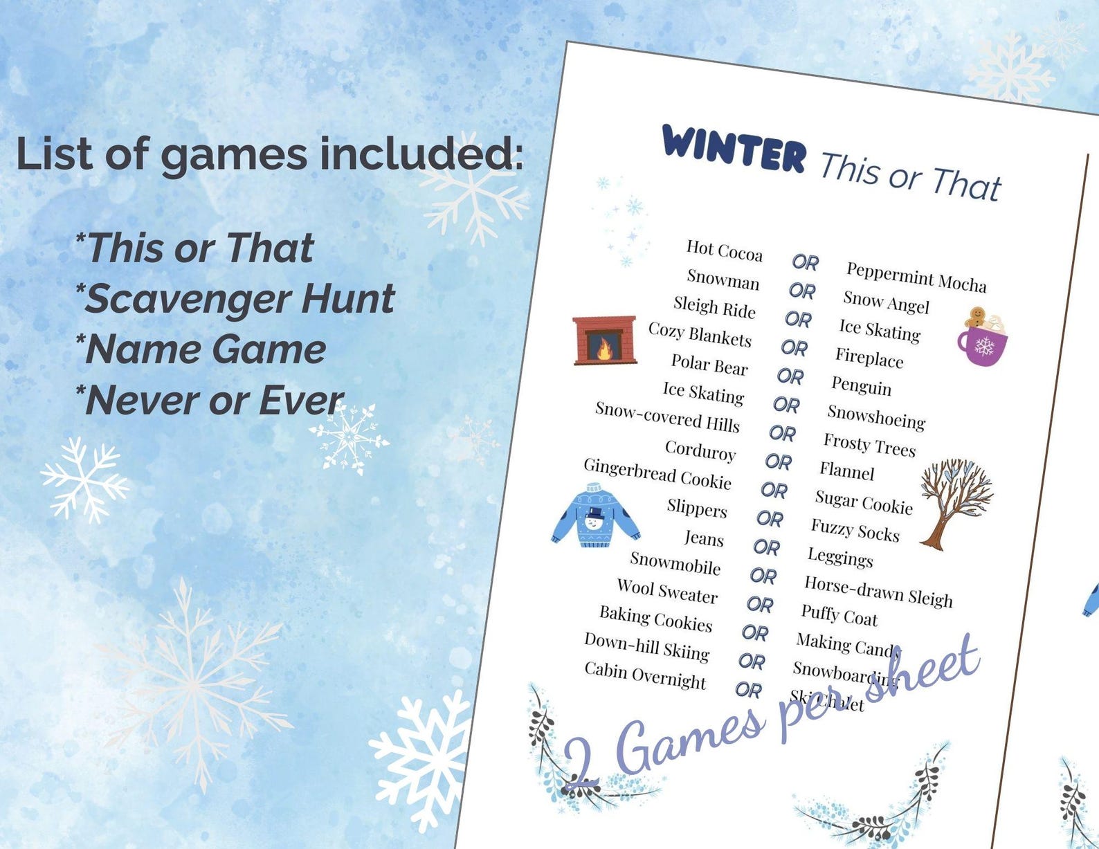 Winter Games Printable Snow Day Games Winter Party Games Winter This or ...
