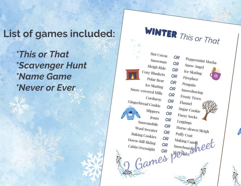 Winter Games Printable Snow Day Games Winter Party Games Winter This or ...