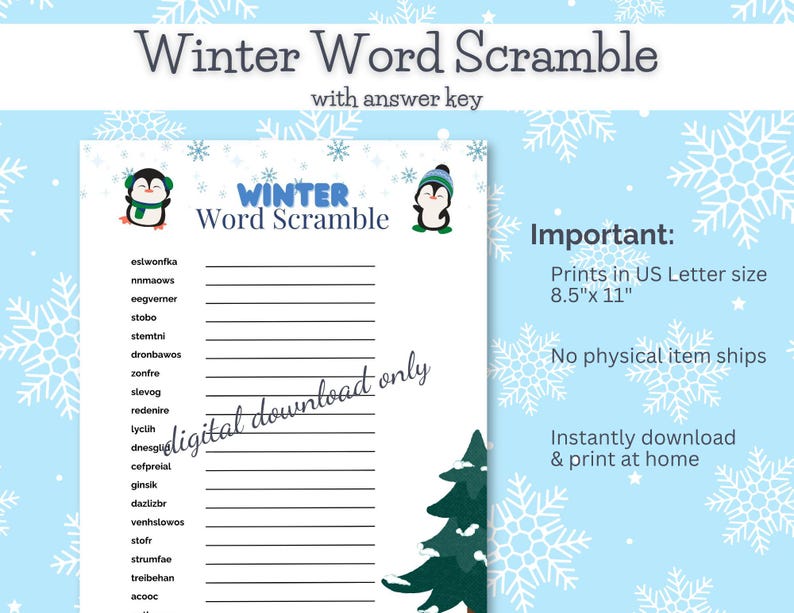Winter Word Scramble Game: Family Fun Activity (printable) - Etsy