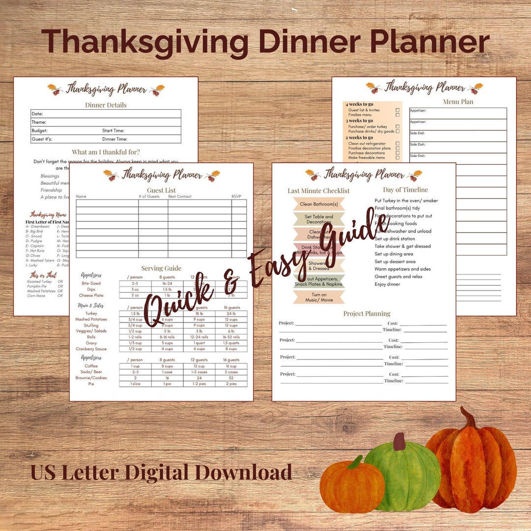 Thanksgiving Dinner Planner, Easy Hostess Guide (PDF) - Etsy