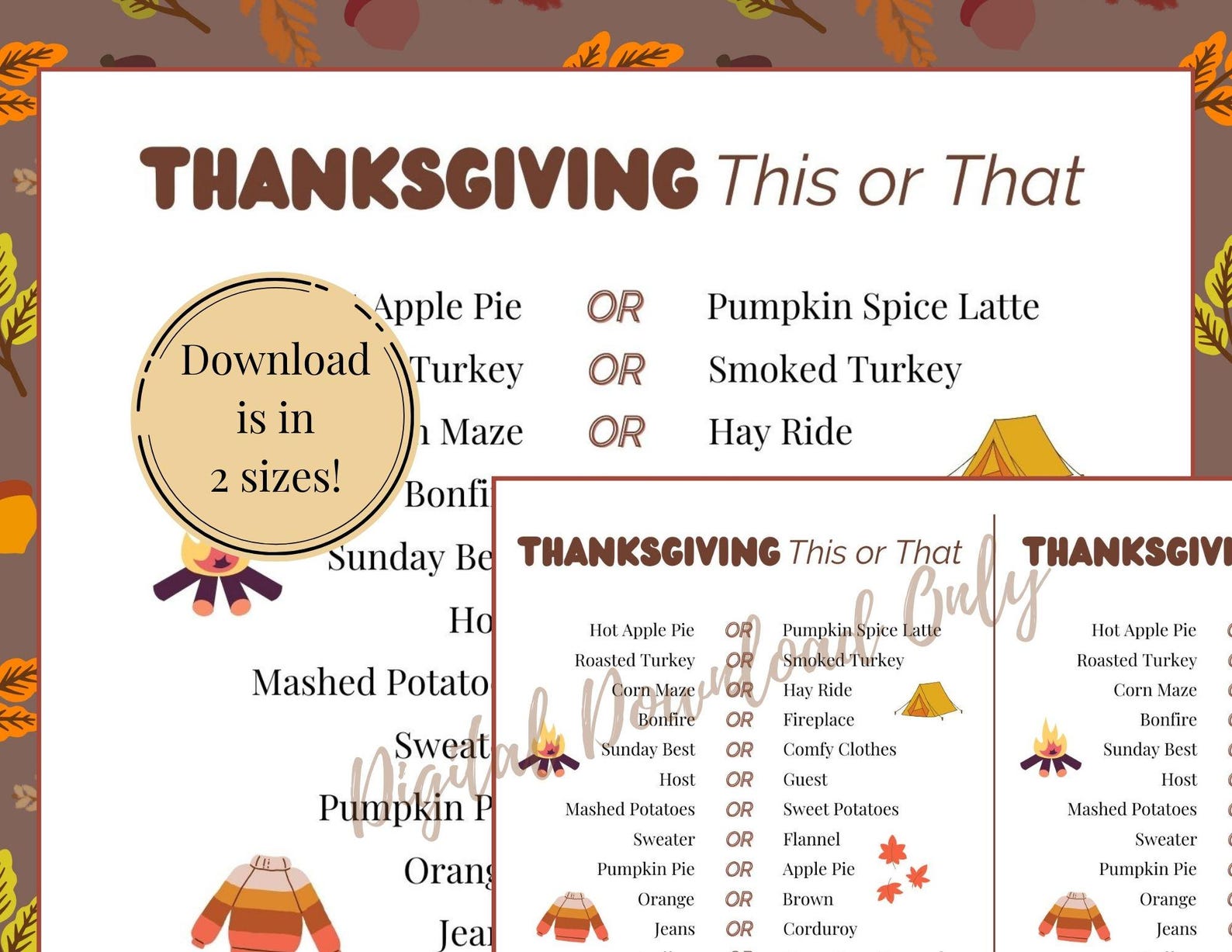Thanksgiving Game Printable Fall Family Game Thanksgiving Printable ...