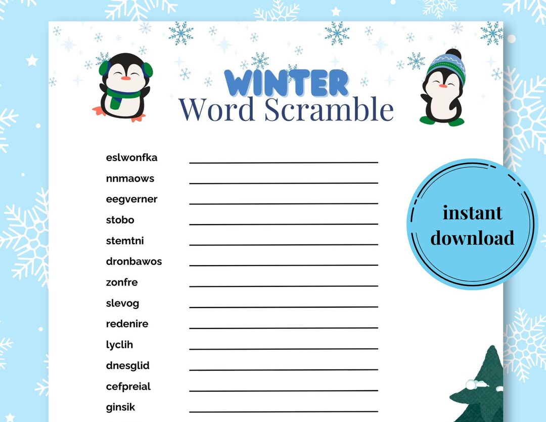 Winter Word Scramble Printable Game Winter Word Game Family Fun Winter ...