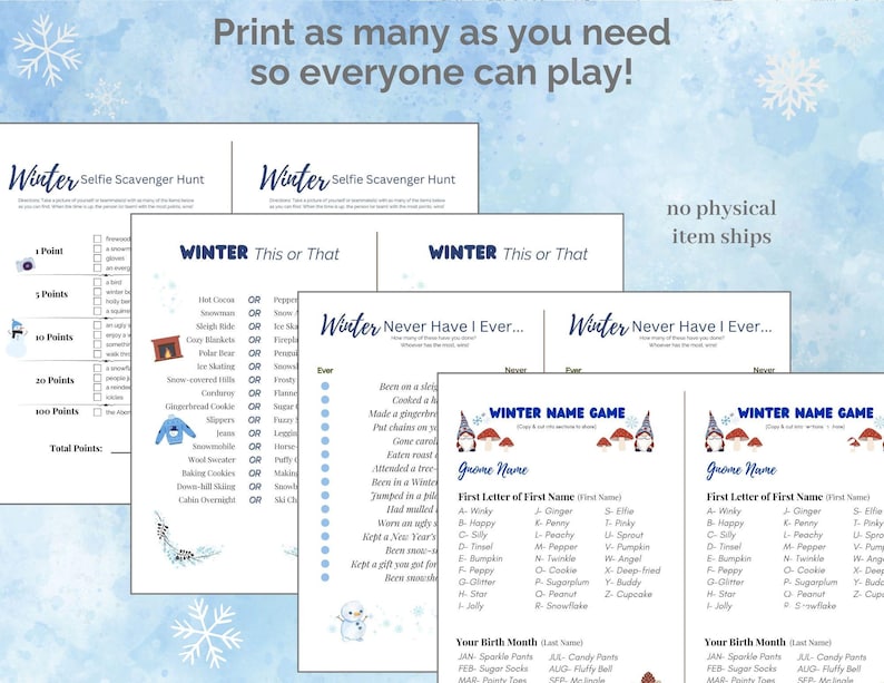 Winter Games Printable Snow Day Games Winter Party Games Winter This or ...