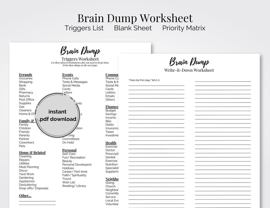 Brain Dump Template Priority Matrix Worksheet Get Stuff Done Worksheet ...