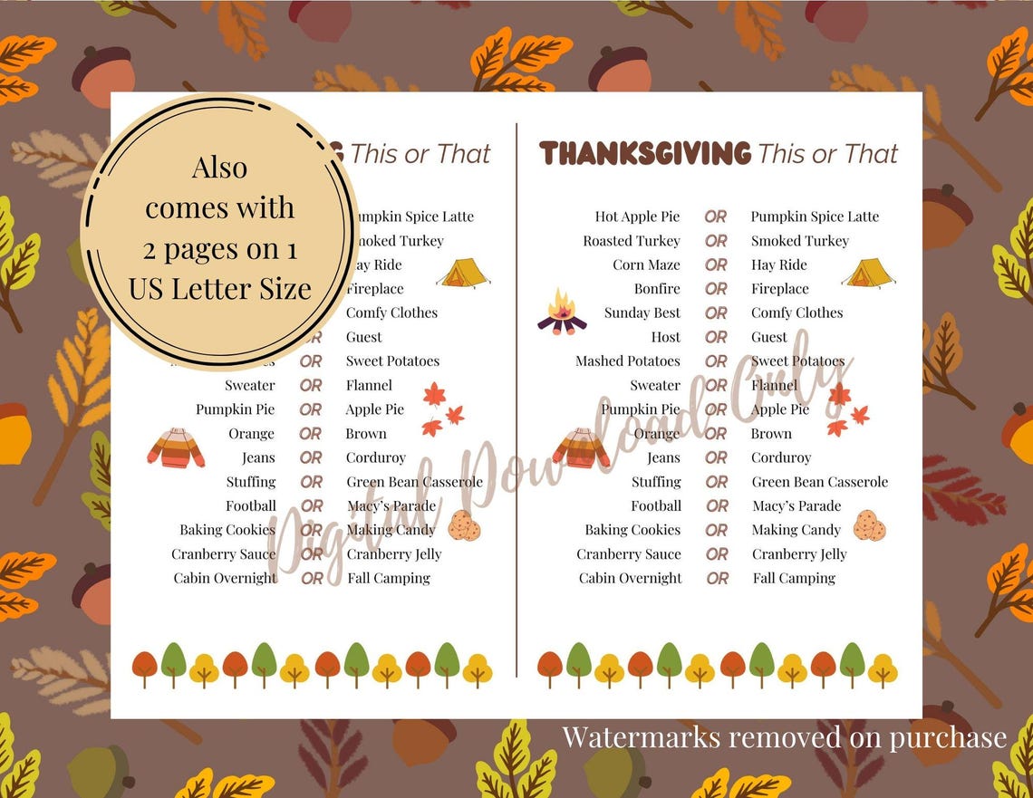 Thanksgiving Game Printable Fall Family Game Thanksgiving Printable ...