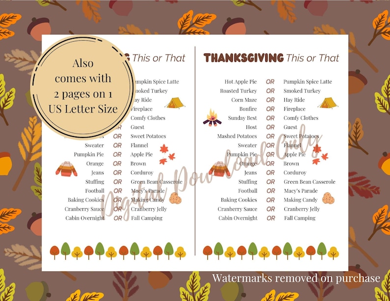Thanksgiving Game Printable Fall Family Game Thanksgiving Printable ...