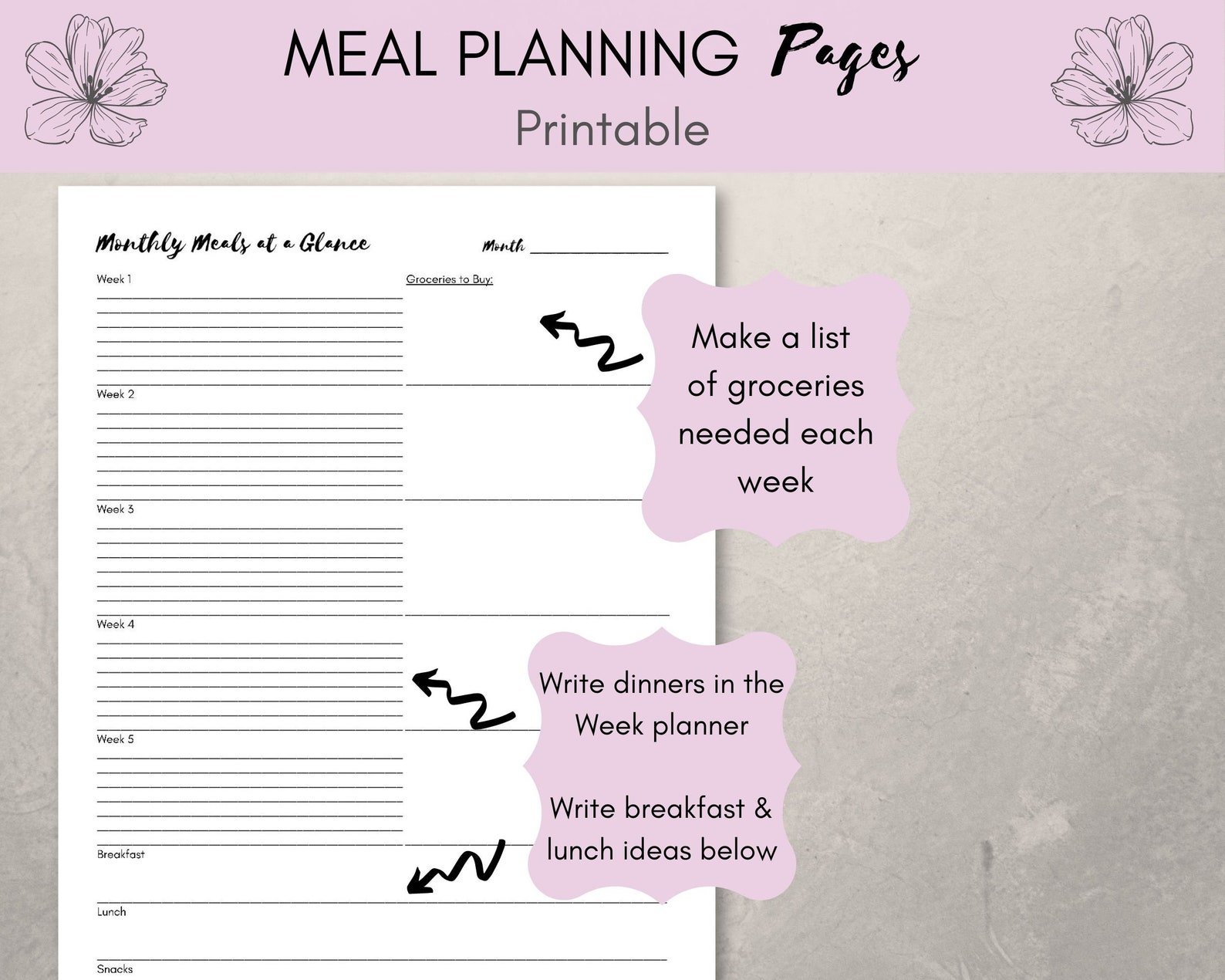 Meal Plan Printable Menu Plan Printable | Etsy