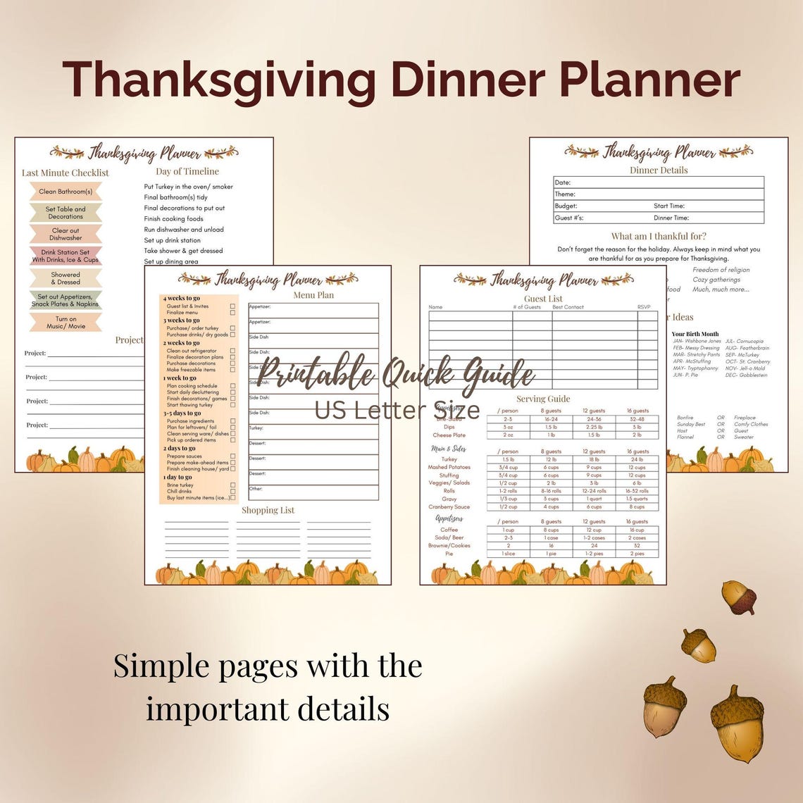 Thanksgiving Guide Printable, Planner Thanksgiving, Quick Thanksgiving ...