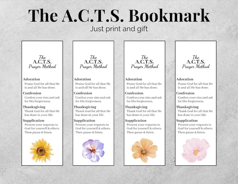 Prayer Bookmark Printable ACTS Prayer Prompt Bible Bookmark Printable ...
