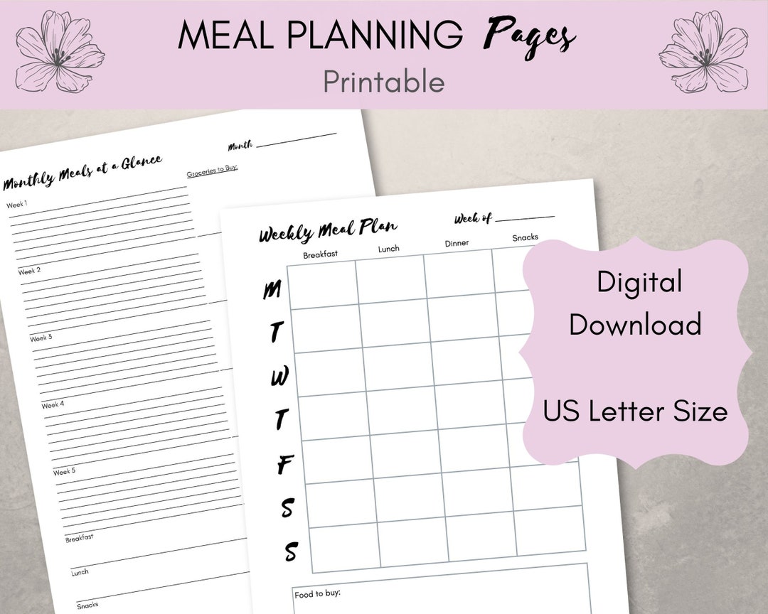 Meal Plan Printable Menu Plan Printable Monthly Meal Plan Printable ...