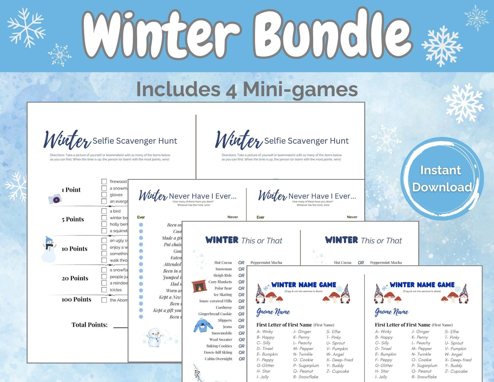 Winter Games Printable Snow Day Games Winter Party Games Winter This or ...