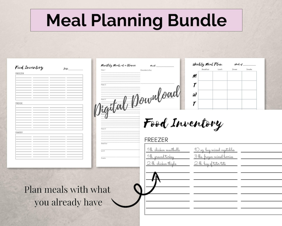 Printable Meal Prep/ Planning Bundle, Weekly Meal Planner, Monthly Meal ...