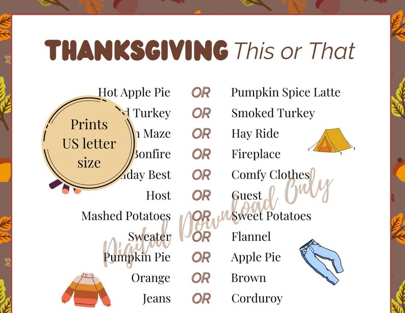 Thanksgiving Game Printable Fall Family Game Thanksgiving Printable ...