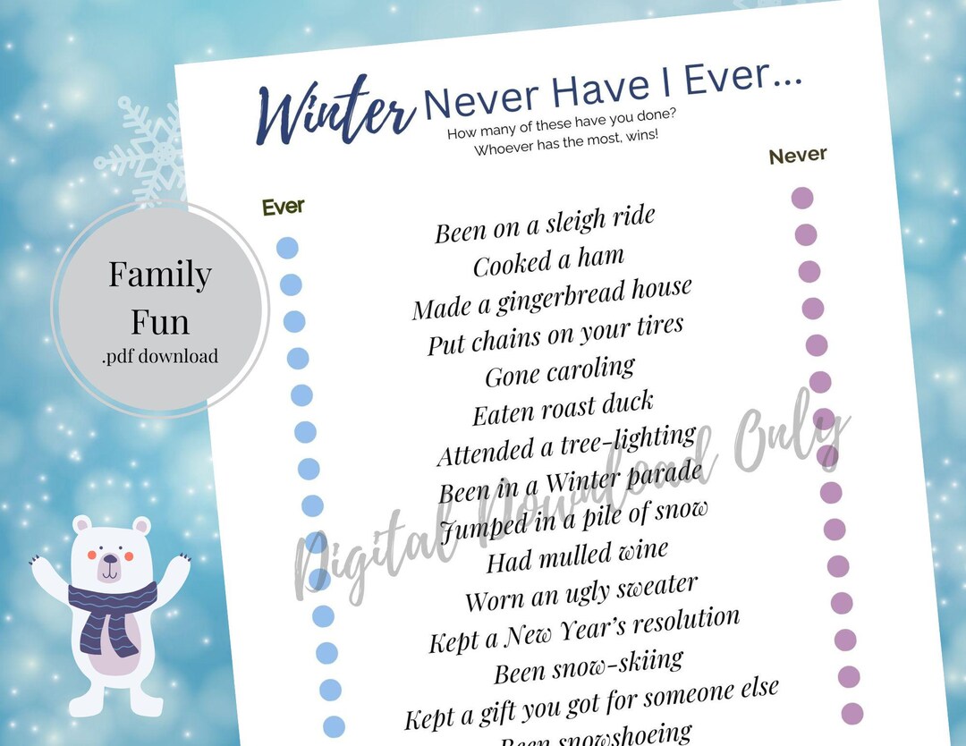 Winter Never Have I Ever Game, Holiday Party (digital Download) - Etsy