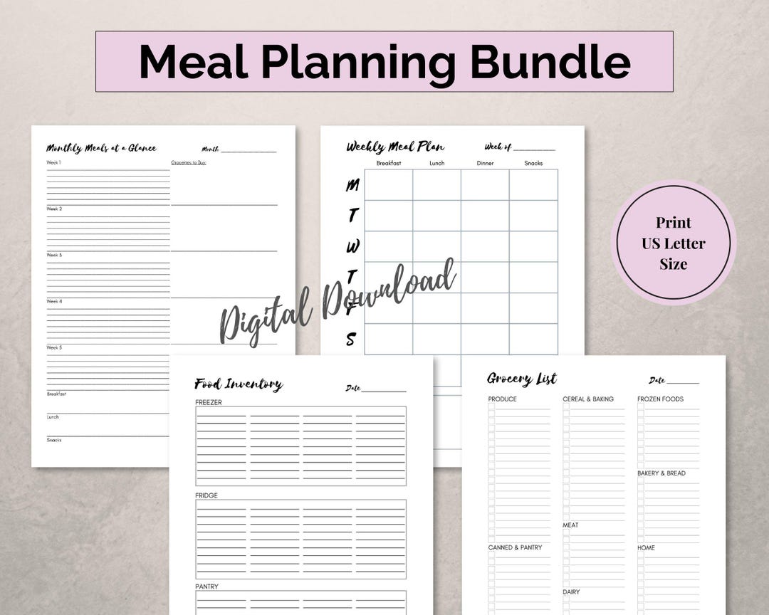 Printable Meal Prep/ Planning Bundle, Weekly Meal Planner, Monthly Meal ...