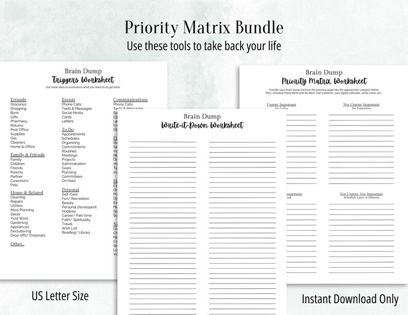 Brain Dump Printable Priority Matrix Task Organizer ADHD Brain Dump PDF ...