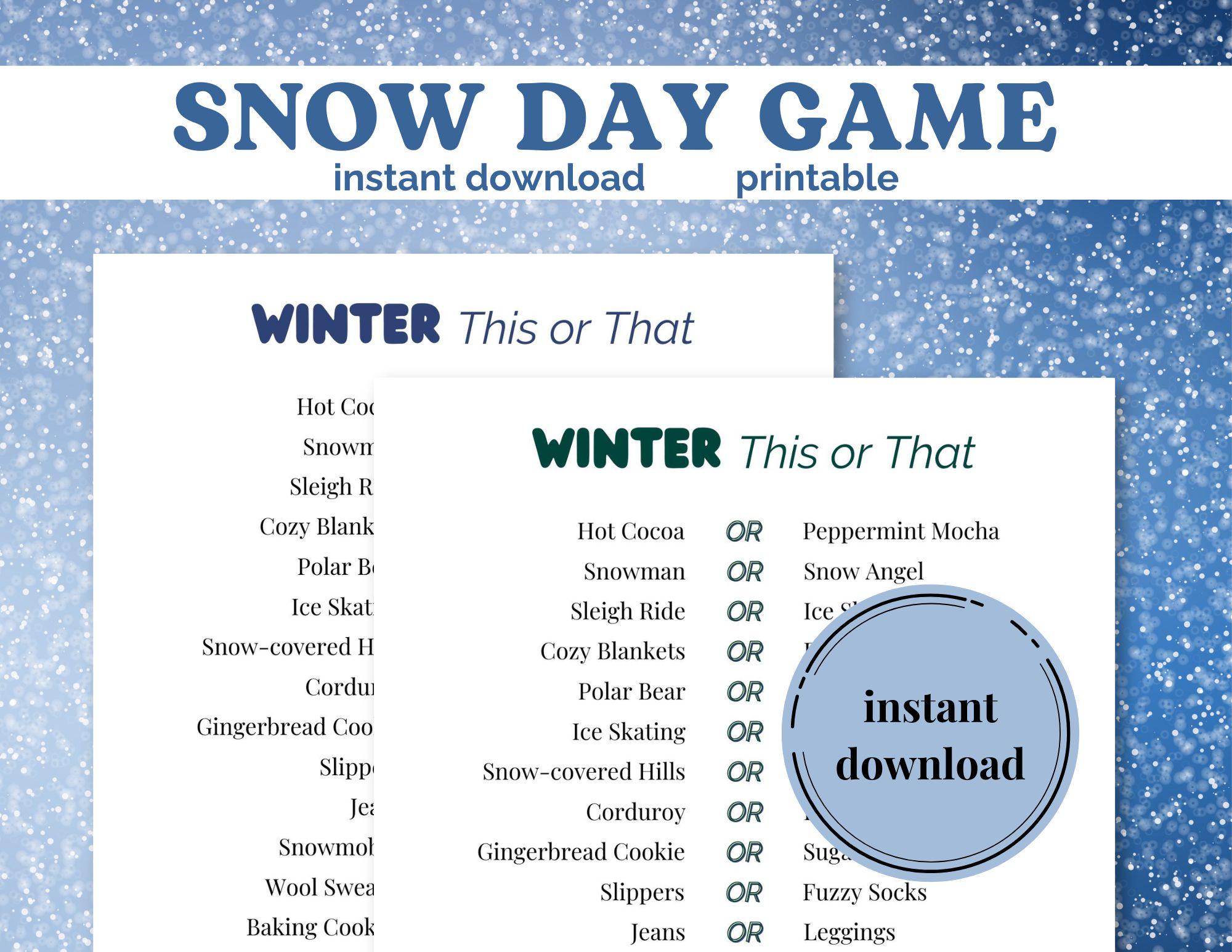 Winter This or That Game | Snow Day Printable (PDF Download) - Etsy