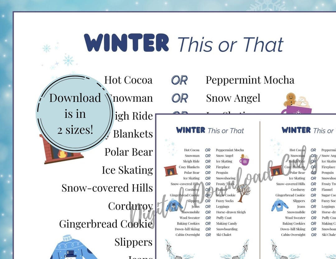 Winter Printable Game This or That Game Winter Digital This or That ...