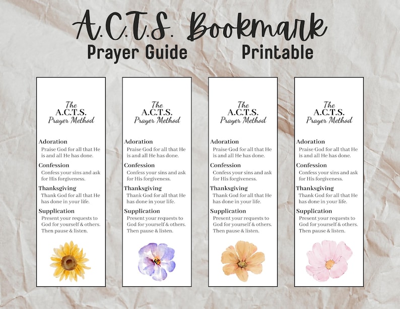Christian Bookmark Printable ACTS Prayer Guide Set of 4 Bookmarks How ...