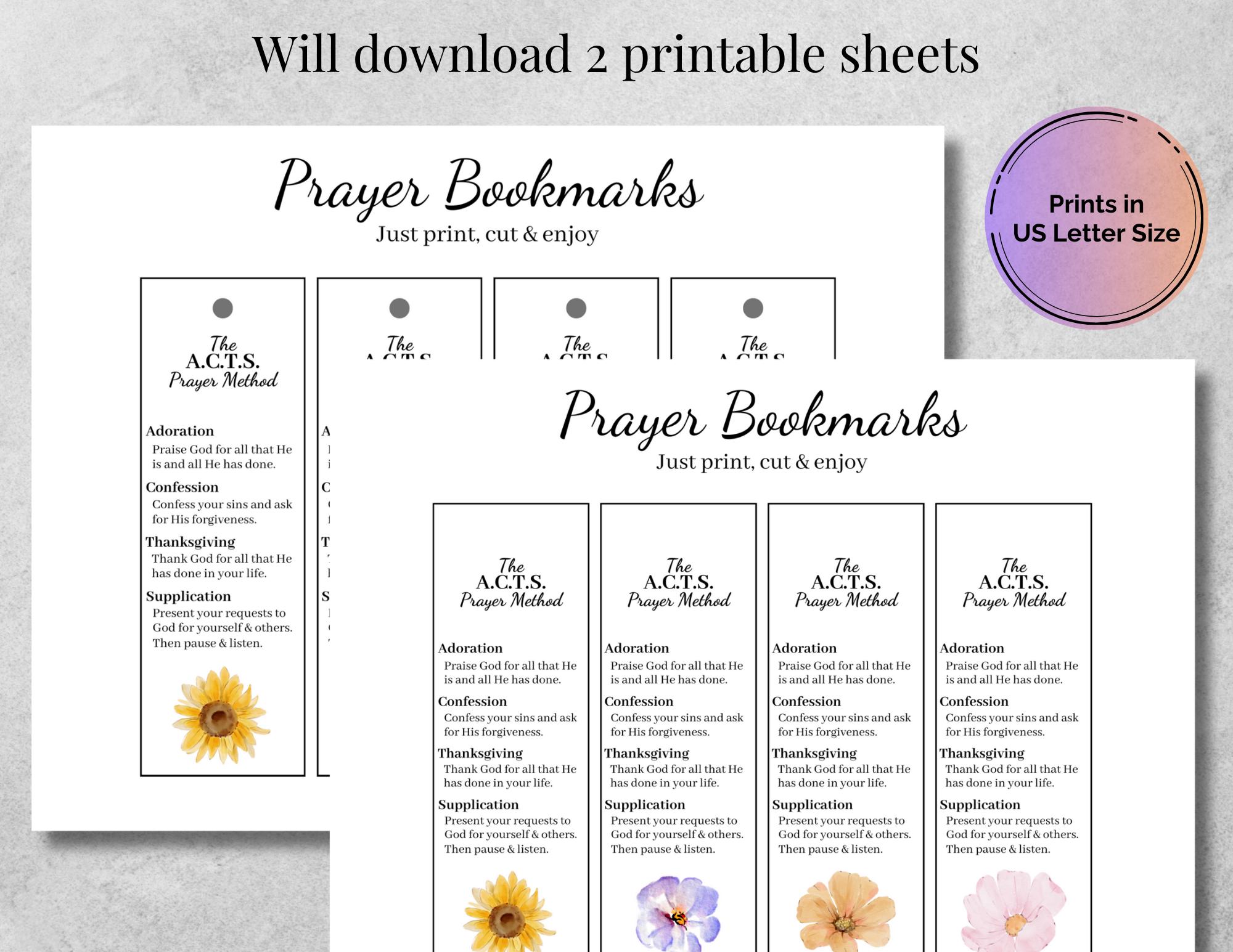 ACTS Prayer Prompt Bookmark Printable, Christian Prayer Guide (PDF ...
