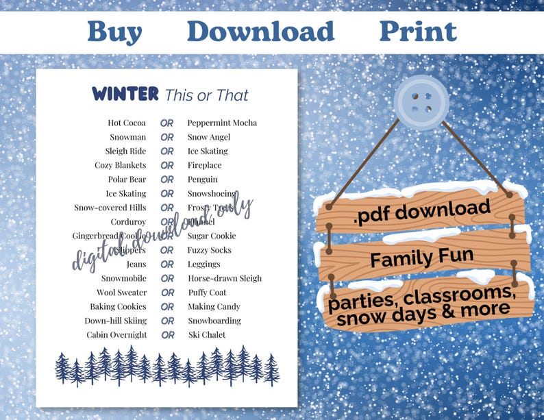 Winter This or That Game | Snow Day Printable (PDF Download) - Etsy