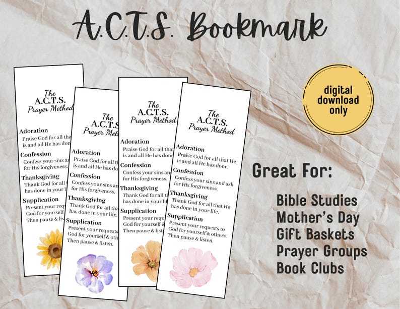 ACTS Prayer Guide Bookmark Set: Christian Bible Study (digital Download ...