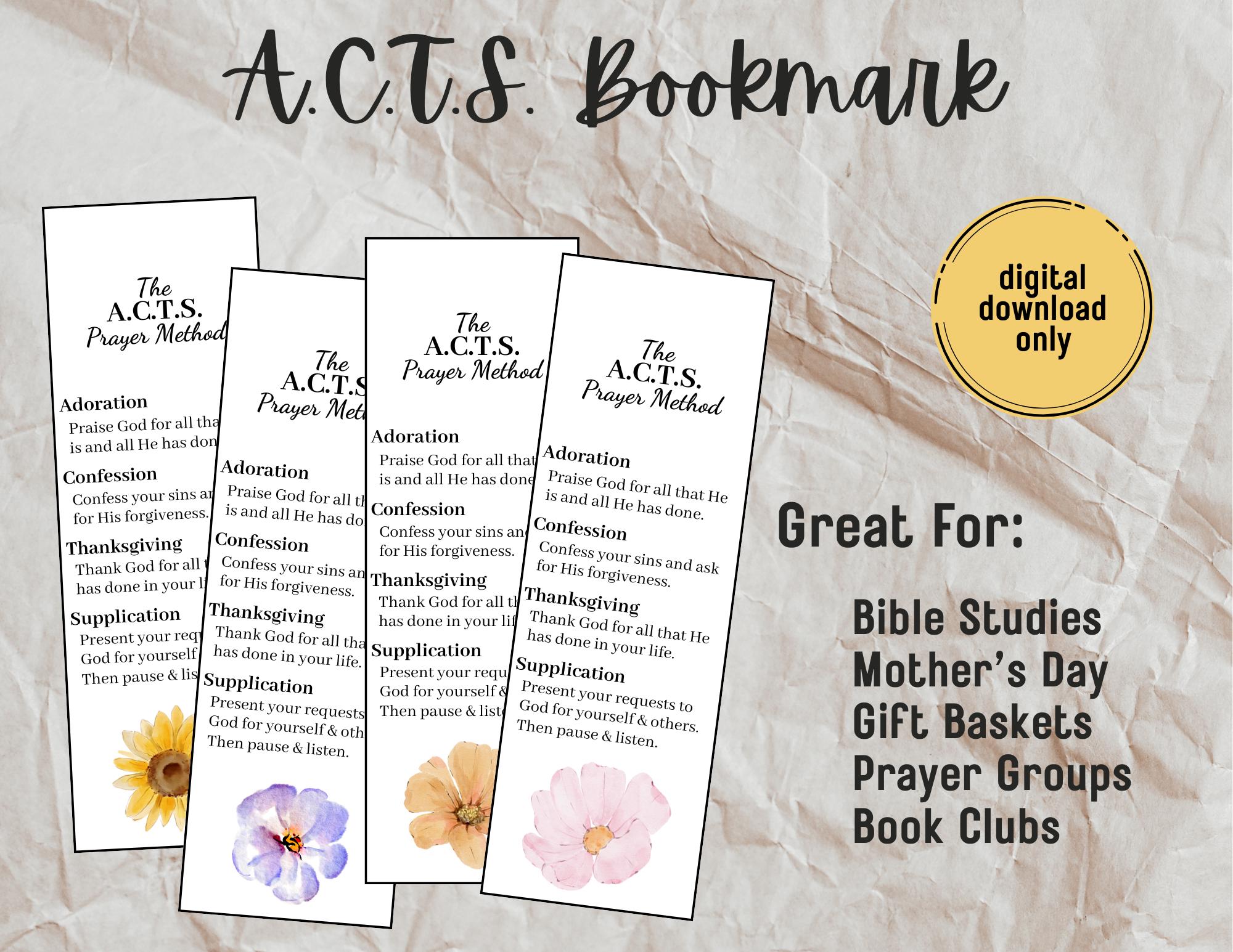 Christian Bookmark Printable ACTS Prayer Guide Set of 4 Bookmarks How ...