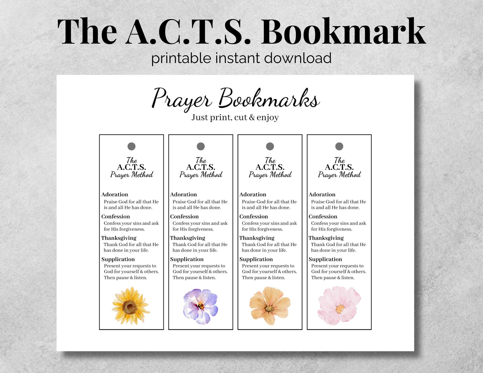 Prayer Bookmark Printable ACTS Prayer Prompt Bible Bookmark Printable ...