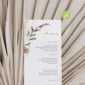 Pampas grass menu template Printable wedding menu Editable | Etsy