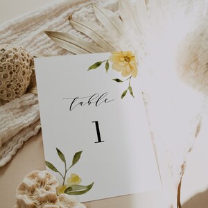 Yellow Printable Table Numbers, Floral Wedding Table Numbers Template ...