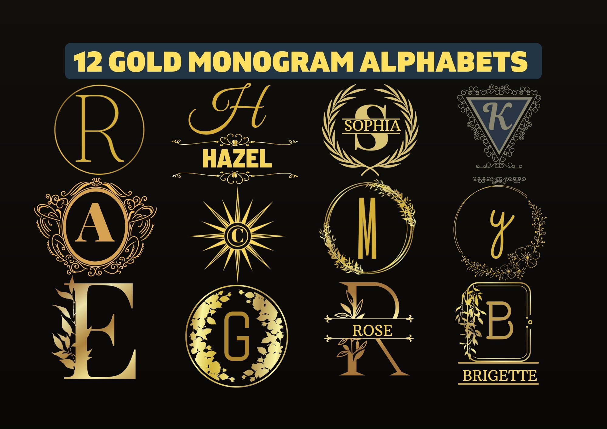 Monogram Svg Bundle Gold Monogram Svg Floral Monogram Set - Etsy