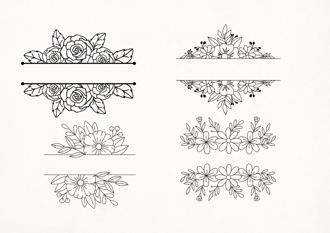 Split Floral Frame Svg Bundle, Floral Edge Svg, Wedding Frame ...