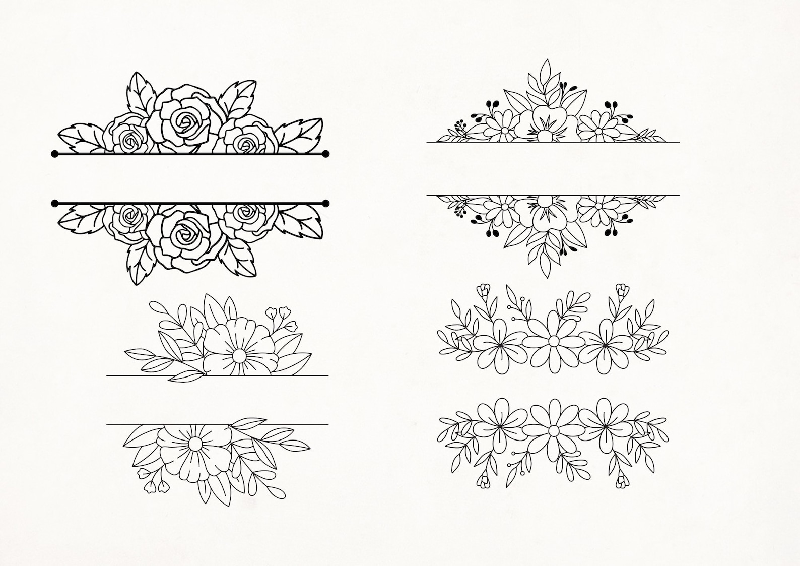 Split Floral Frame Svg Bundle, Floral Edge Svg, Wedding Frame ...