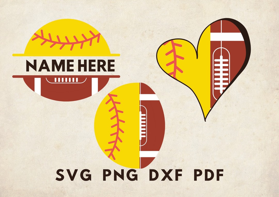 Football and Softball Svg, Half Football Half Softball Svg, Football ...