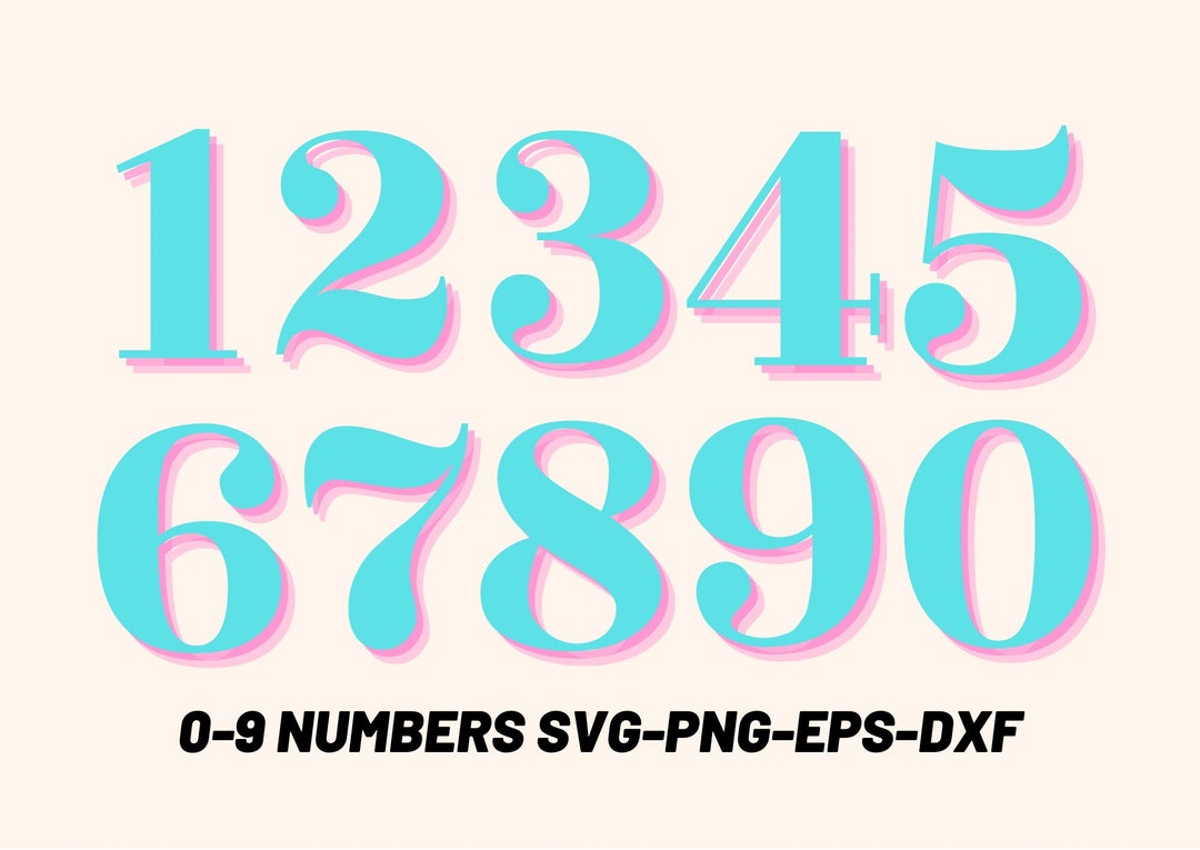 Digital Numbers, Printable Numbers Svg, Blue Pink Numbers, Instant ...