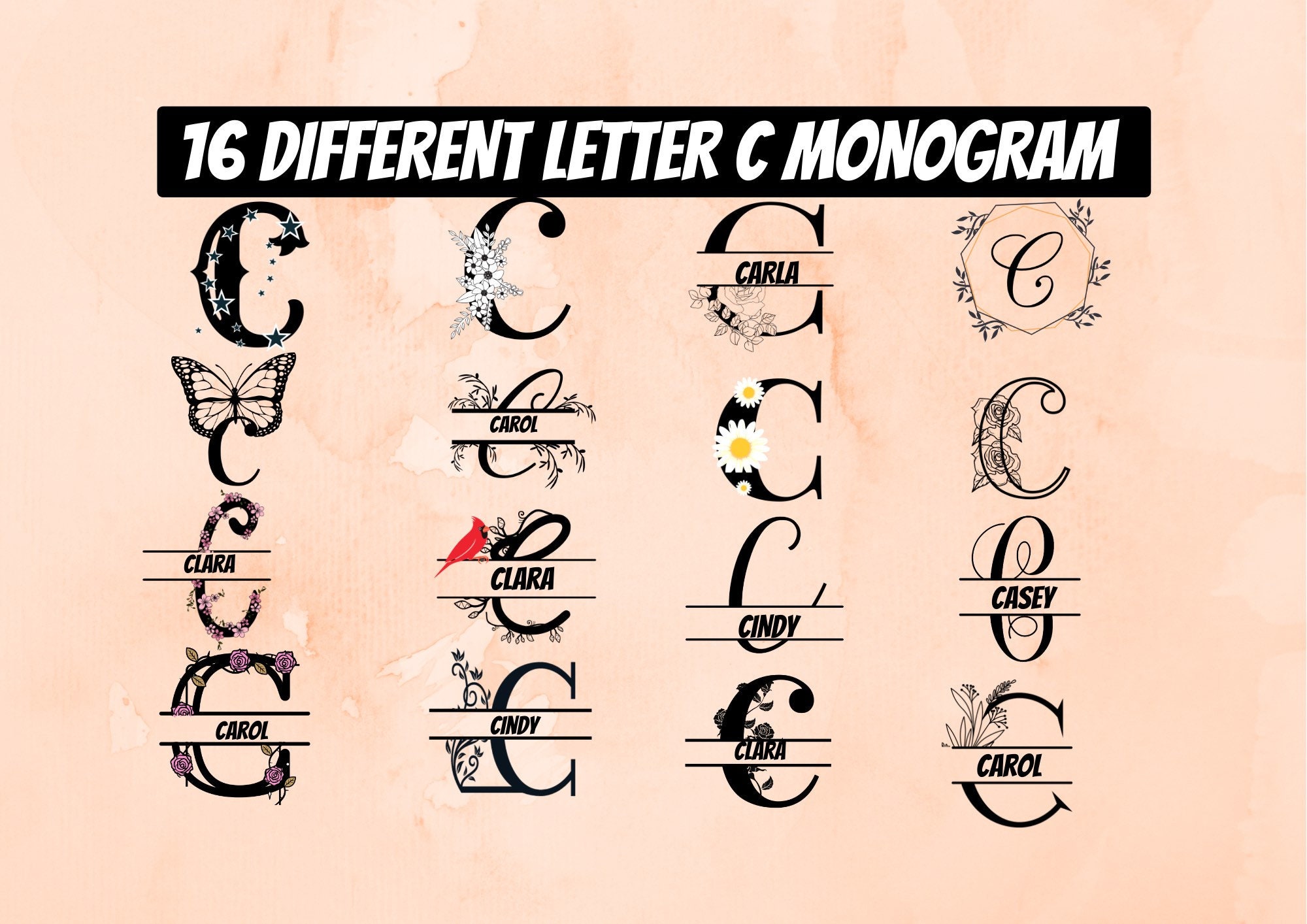 Initial C SVG File Monogram C SVG Bundle floral C Svg File - Etsy