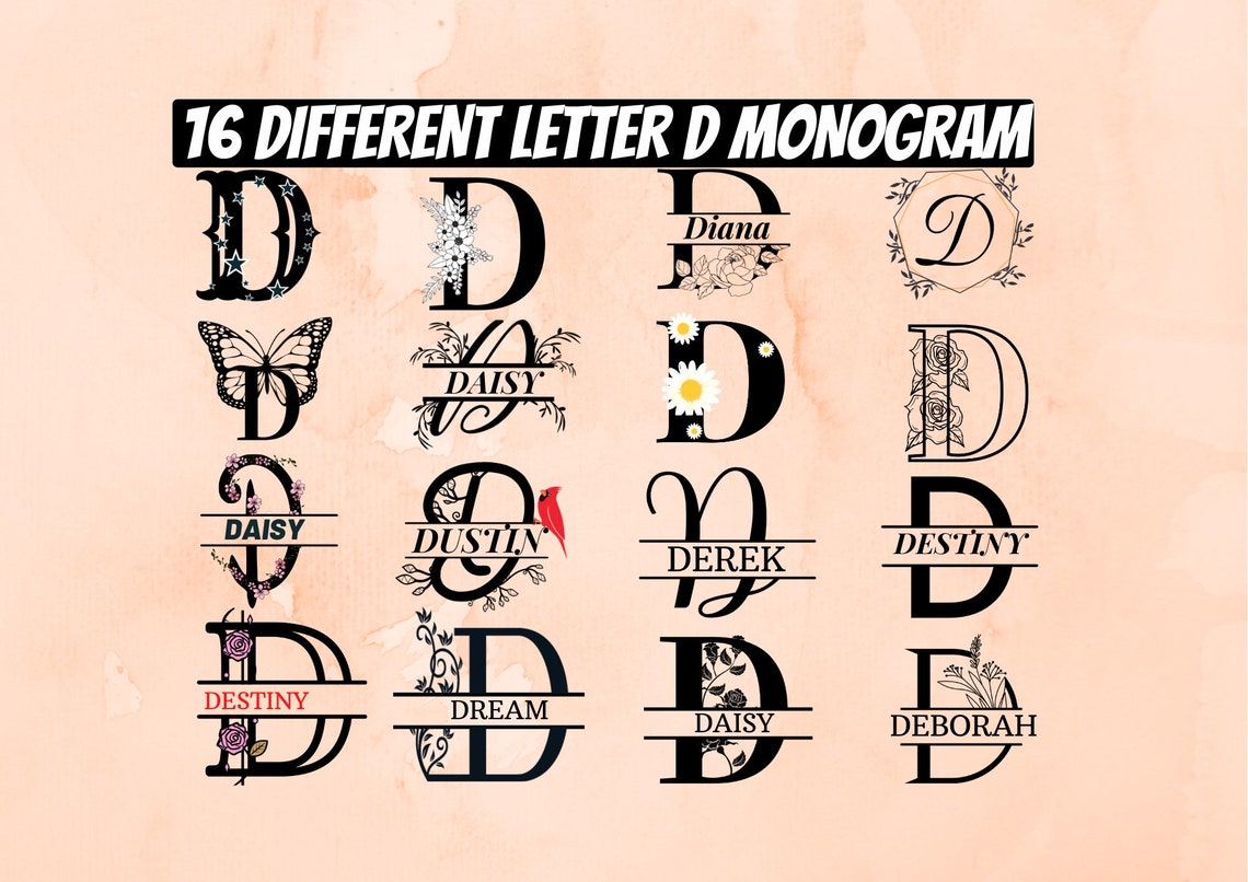 Initial D Svg D Monogram Svg Letter D Svg Bundle Split D | Etsy