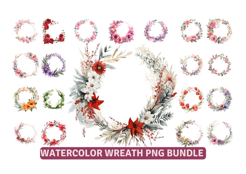 Christmas Wreath Png Bundle, Watercolor Wreath, Floral Wreath Png ...