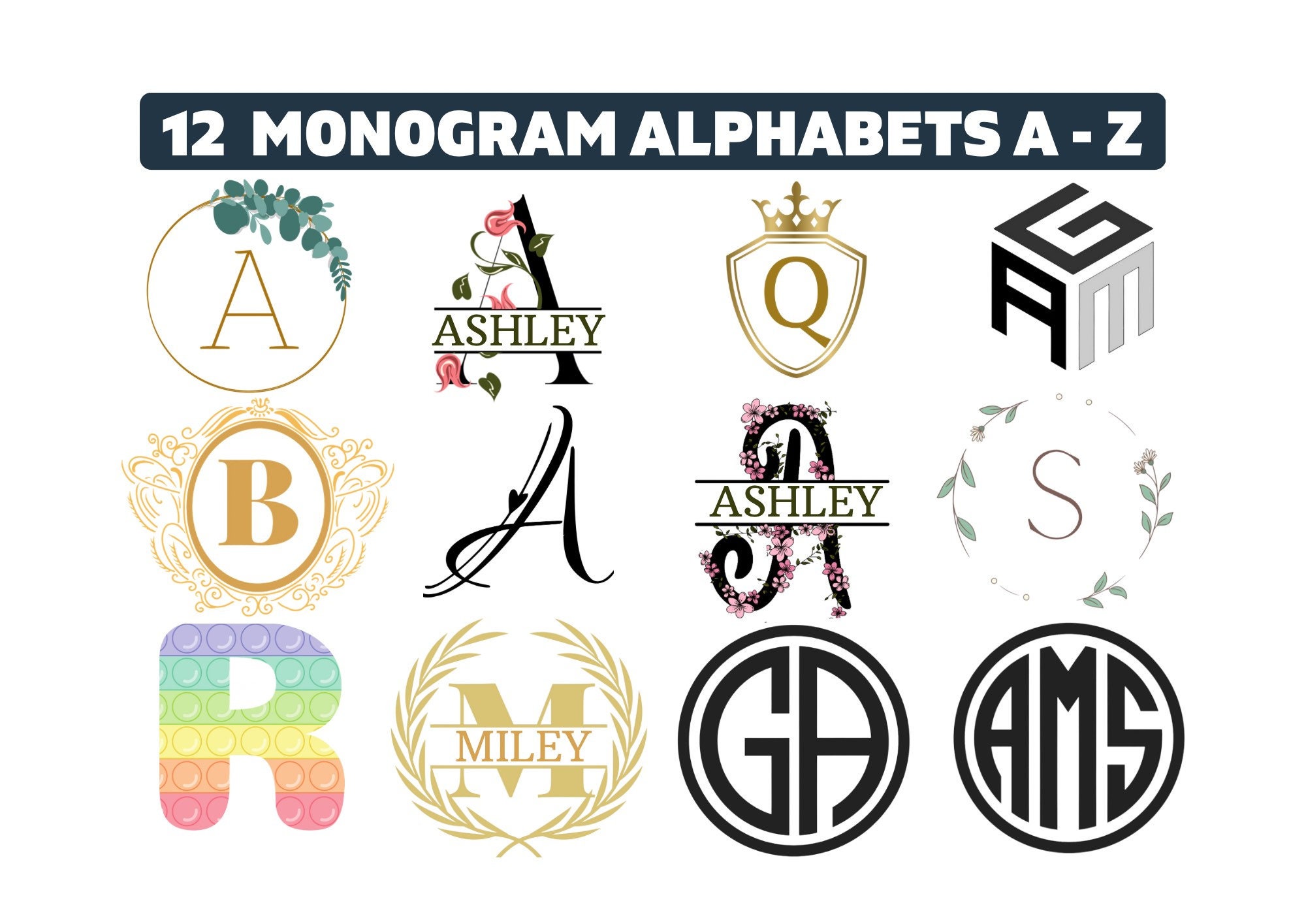 Monogram Svg Bundle Split Monogram Floral Monogram Monogram - Etsy