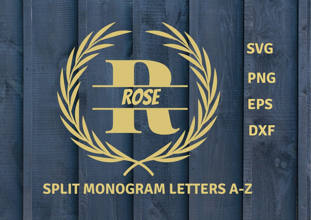 Split Monogram Svg, Wreath With Initial, Monogram With Frame, Gold ...