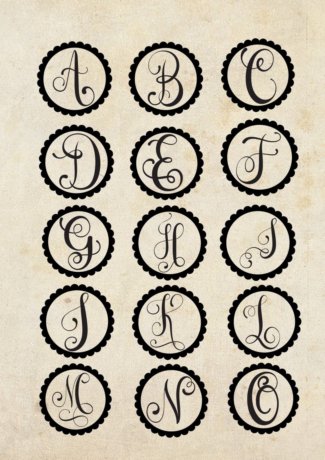 Scallop Monogram Svg, Script Letter Svg With Round Frame, Wreath ...