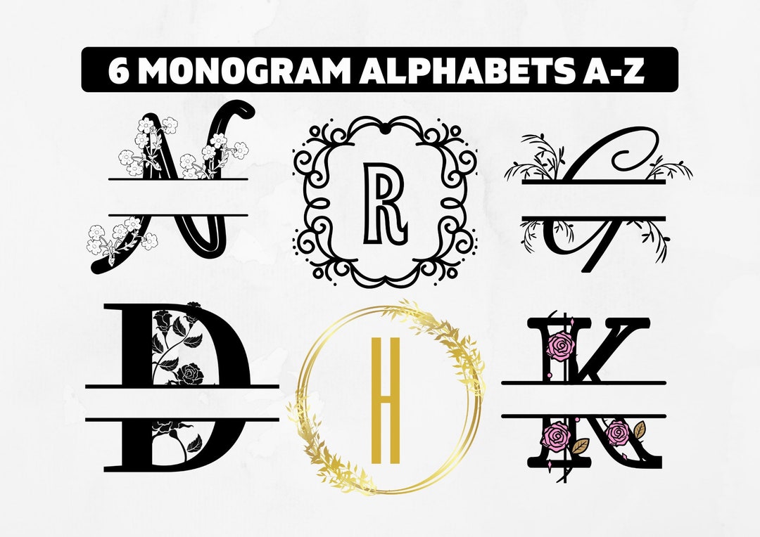 Monogram Svg Bundle, Monogram With Wreath, Floral Monogram Svg, Gold ...