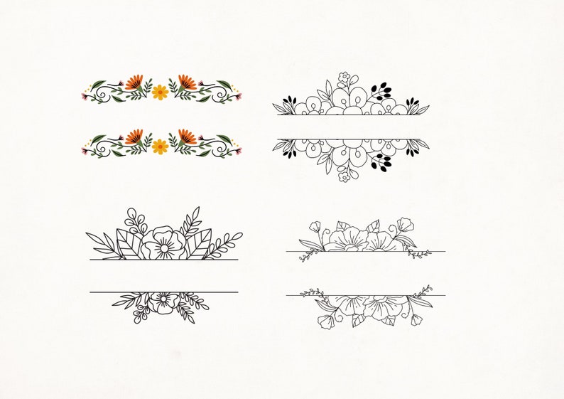 Split Floral Frame Svg Bundle, Floral Edge Svg, Wedding Frame ...