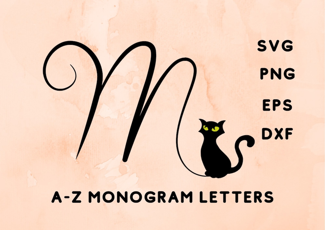 Monogram With Cat Svg, Initials With Cat Svg, Letters With Cat, A to Z ...