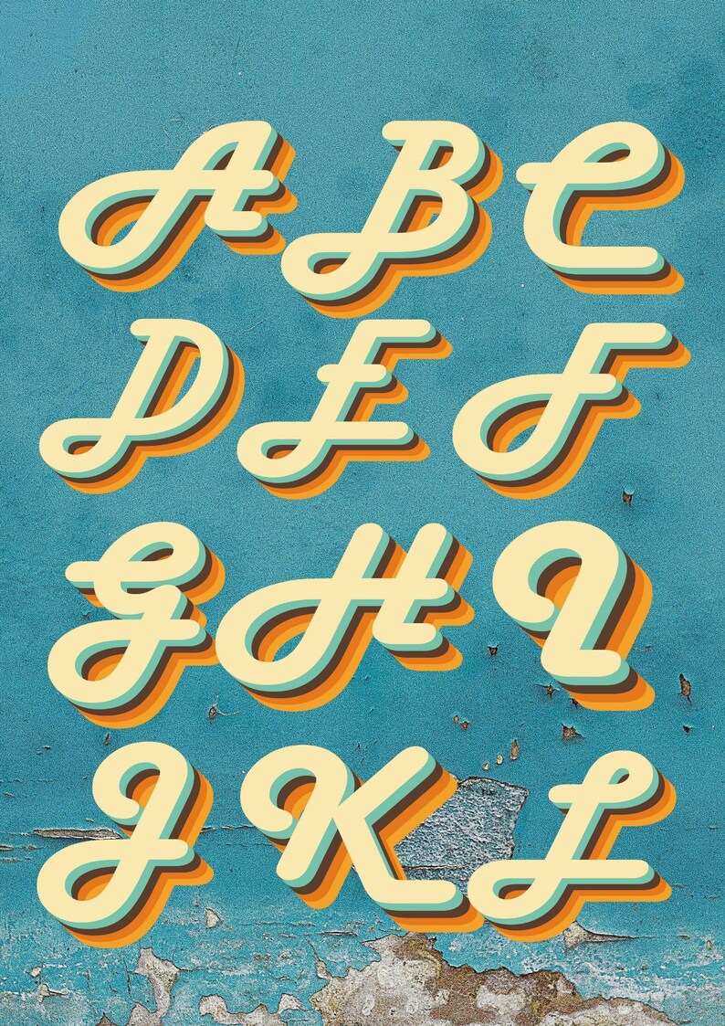 Retro Font Retro Alphabet 70s Color Letters Vintage - Etsy