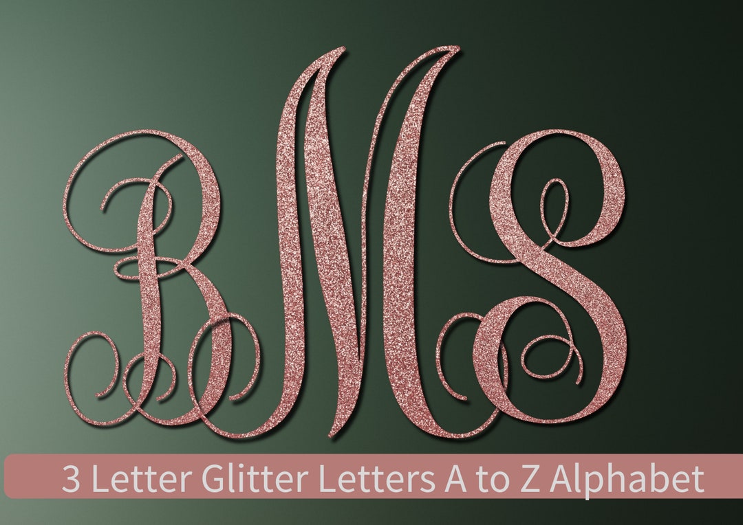 Script Letter Clipart, Rose Gold 3 Letter Script Font Monogram Alphabet ...