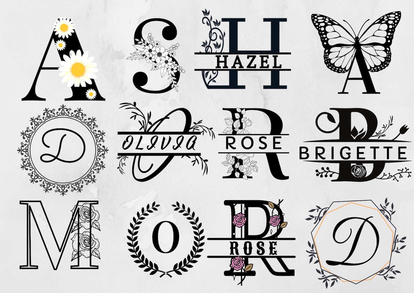 Monogram Svg Bundle, Floral Monogram Svg, Split Monogram Svg, Monogram ...