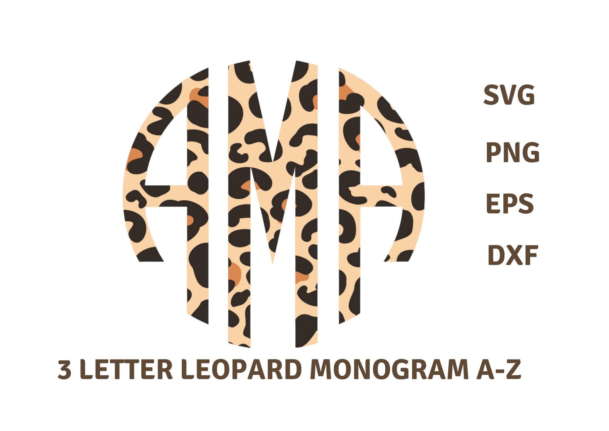 Circle monogram svg Leopard Monogram alphabet 3 letter | Etsy